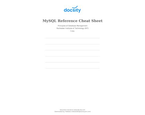 Docsity Mysql Reference Cheat Sheet MySQL Reference Cheat Sheet Principles Of Database