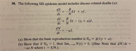 Solved Nº 16 The Following Sis Epidemic Model Includes