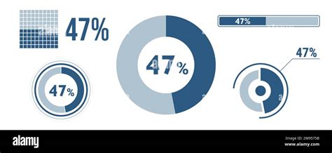 47 percent loading data icon set forty seven circle diagram pie donut