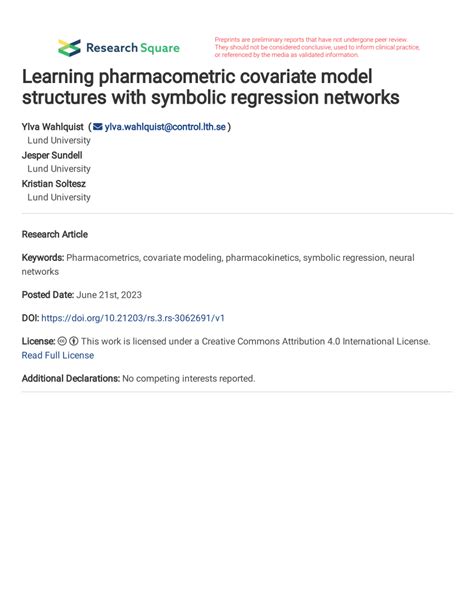 Pdf Learning Pharmacometric Covariate Model Structures With Symbolic