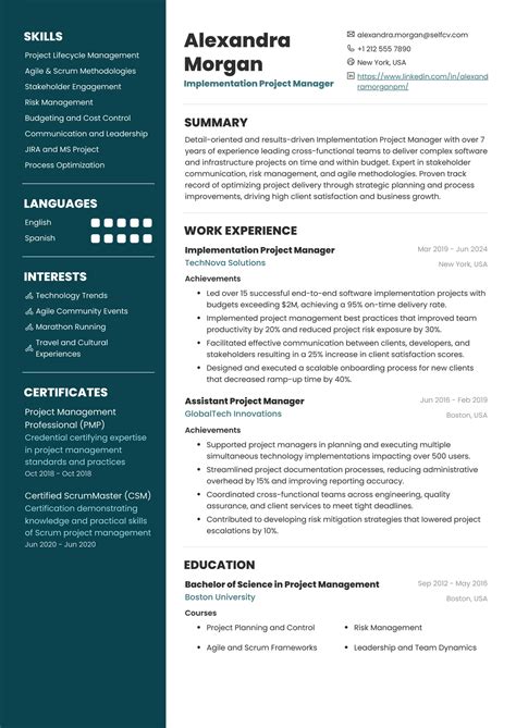 Implementation Project Manager Resume Example