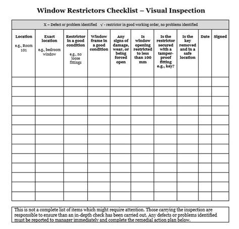 window restrictor inspection checklist digital template word format