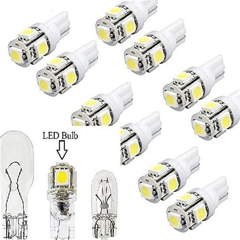 T10 194 Led Car Bulb10 Pack T10 Led White W5w 5 Smd 5050 Super Bright