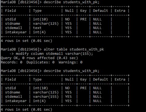 database laboratory alter table column