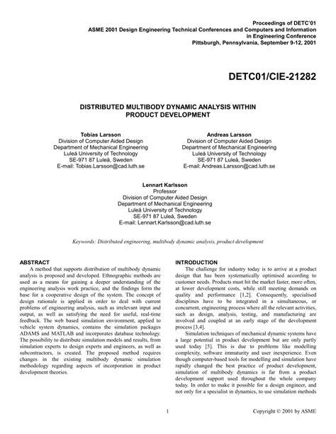 Pdf Distributed Multibody Dynamic Analysis Within Product Development