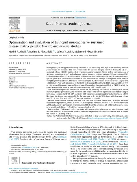 Pdf Optimization And Evaluation Of Lisinopril Mucoadhesive Sustained