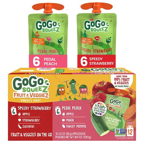 Gogo Squeez Fruit Veggiez Variety Pack 32 Oz Snack Pouches With Apples
