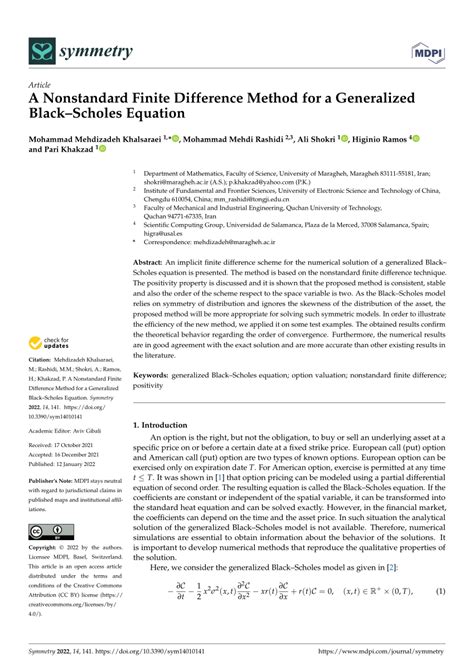 PDF A Nonstandard Finite Difference Method For A Generalized Black Scholes Equation
