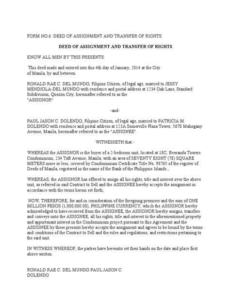 Deed Of Assignment Format Pdf