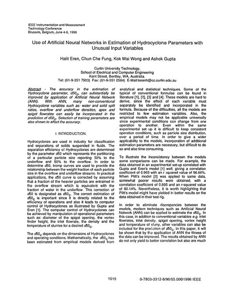 Pdf Use Of Artificial Neural Networks In Estimation Of Hydrocyclone Parameters With Unusual