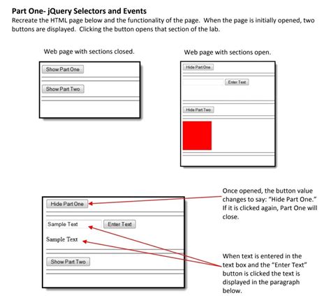 part one jquery selectors and events recreate the