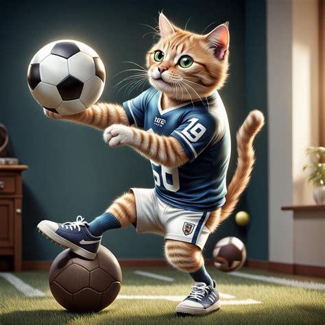 Beautiful Cat Playing Football He Wears A Football Jersey Shorts And Sneakers Movement