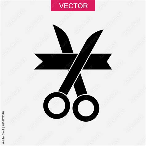 Grand Opening Symbol Vector Flat Ribbon And Scissors Illustration For Web And Appeps Stock