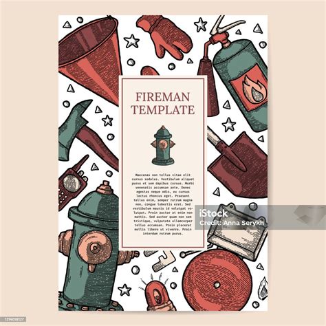 빈티지 스타일의 소방 빈티지 요소 포스터 광고 공석 메모 광고판디자인 템플릿 요소로 완성된 라벨입니다 소화기 장갑 삽 양동이