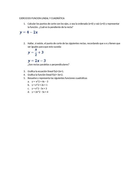 Ejercicios F Lineal Y Cuadrática Pdf