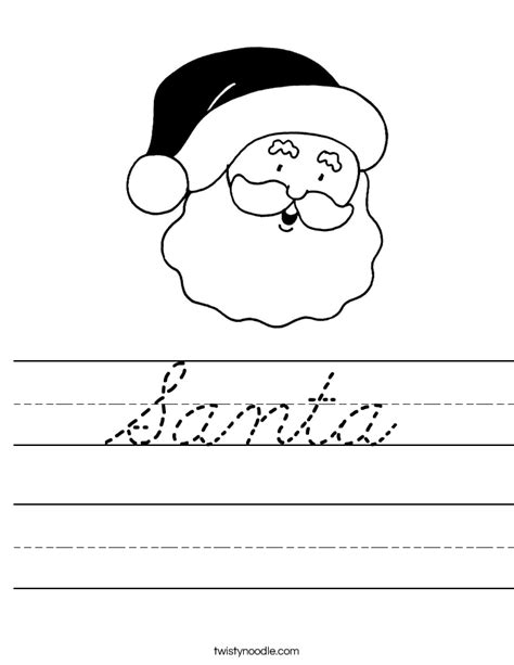 Santa Worksheet Cursive Twisty Noodle