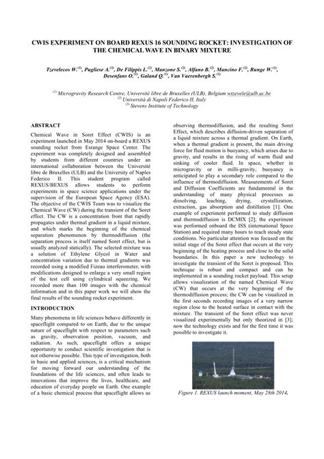 Pdf Cwis Experiment On Board Rexus 16 Sounding Rocket Investigation