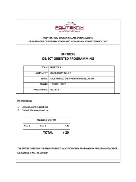 Laboratory Task 2 F1122 Dfp30243 Pdf Method Computer Programming Computer Program