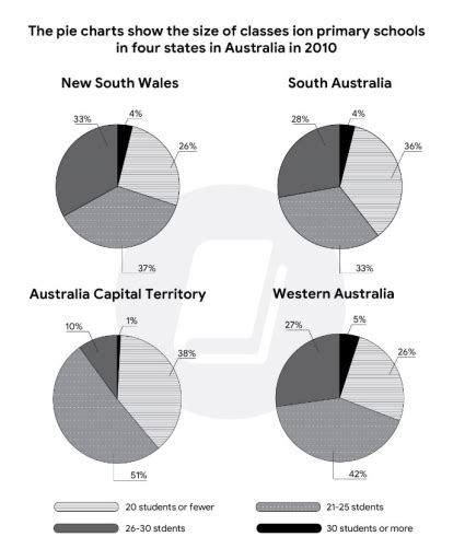 Band 7 The Pie Charts Show The Size Of Classes In Primary Schools In Four States In Australia