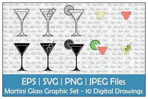 Martini Cocktail Glass Outline Silhouette And Color Clipart