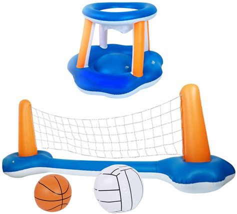 Inflatable Pool Float Set Volleyball Net And Basketball Hoops Boxgear