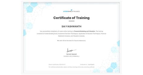 Completed Financial Modeling And Valuation Training At Internshala Sai Yashwanth Posted On The