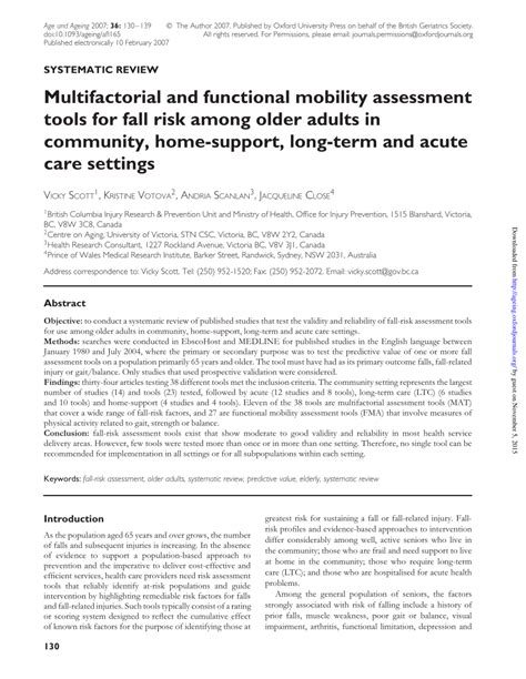 Pdf Multifactorial And Functional Mobility Assessment Tools For Fall Risk Among Older Adults