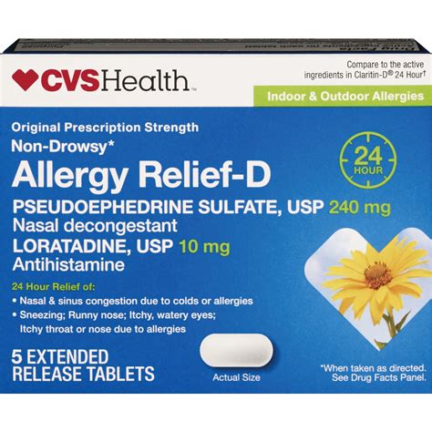 Cvs Health Original Prescription Strength Non Drowsy Allergy Relief D Tablets Pseudoephedrine