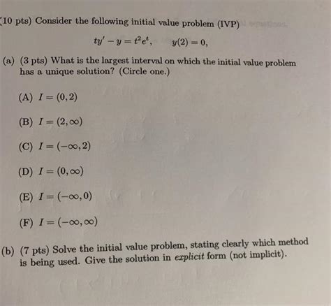 Solved 10 Pts Consider The Following Initial Value Problem