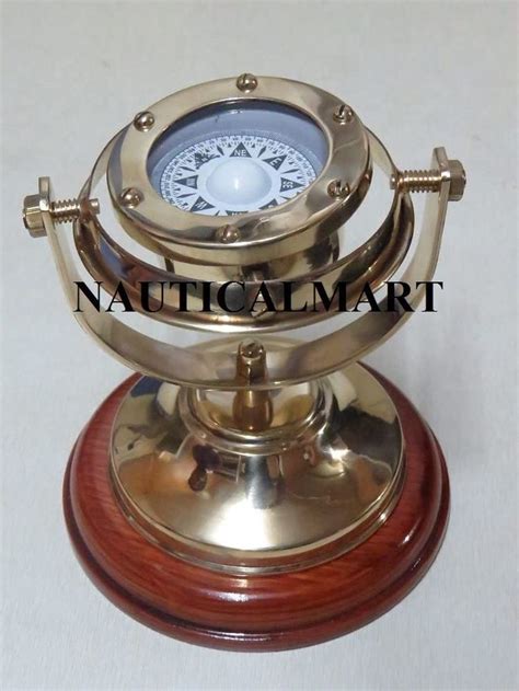 5 Brass Plated Gimbaled Brass Compass With Stand Display Piece By