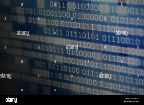 binary data code side way motion of one and zero text moving on