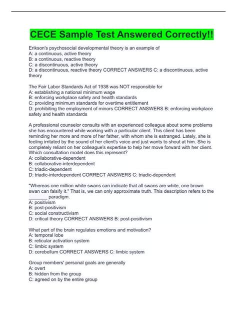 Cece Sample Test Answered Correctly Cece Stuvia Us