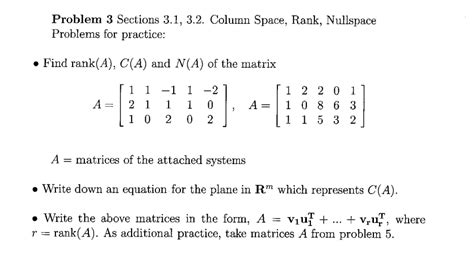 Solved Problem Sections Column Space Rank Chegg