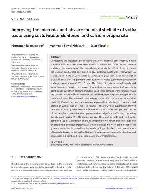 Pdf Improving The Microbial And Physicochemical Shelf Life Of Yufka
