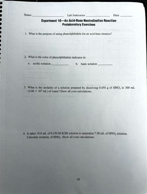 solved name lab instructor date experiment 10 an acid base