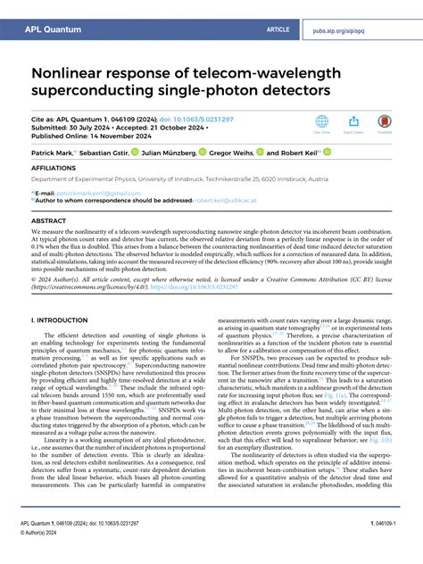Pdf Nonlinear Response Of Telecom Wavelength Superconducting Single Photon Detectors