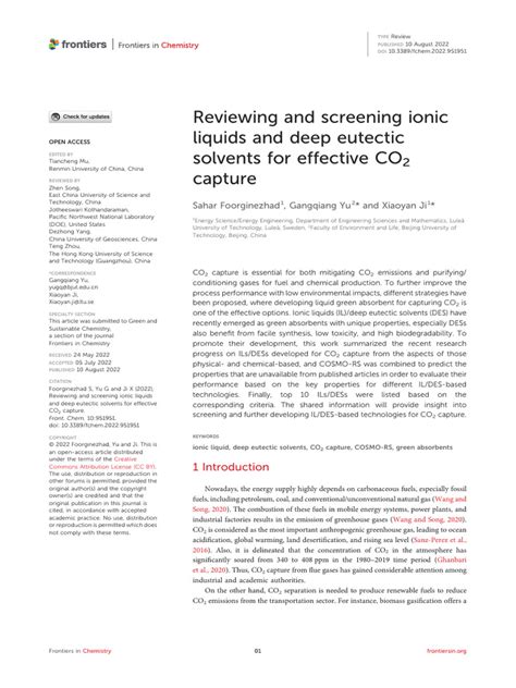 Reviewing And Screening Ionic Liquids An Pdf Adsorption Amine