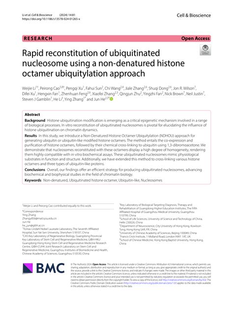 Pdf Rapid Reconstitution Of Ubiquitinated Nucleosome Using A Non Denatured Histone Octamer