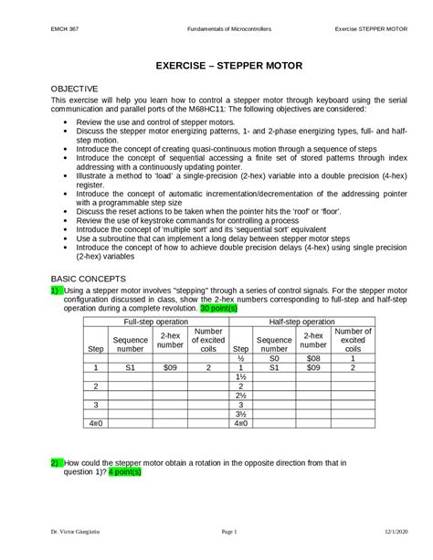 Exercise Stepper Motor Fundamentals Of Microcontrollers Emch 367 Docsity