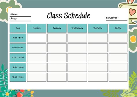 Class Schedule Class Timetable Class Itinerary Etsy