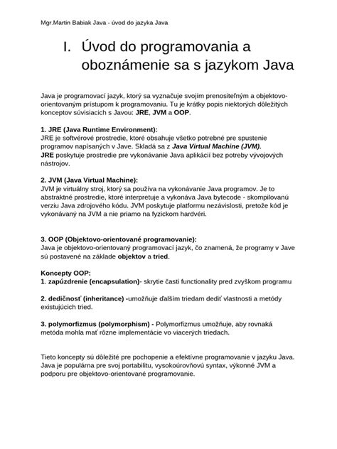 I Évod Do Jazyka Java Teària Jvm Jre Oop Pdf