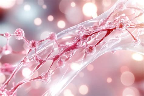 Interconnected Pink Molecules Within Translucent Fluid Create A Dynamic