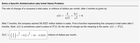 Solved Solve A Specific Antiderivative Aka Initial Value Chegg Com