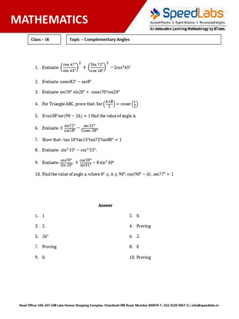 Complementary Angles Important Qs Important Questions 0f85aafc E0ea 4906 98e7 E9b9cdee988e Pdf