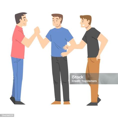 남자 캐릭터 흔들악 손을 으로 짧은 인사말 또는 이별 전통 벡터 일러스트 긍정적인 감정 표현에 대한 스톡 벡터 아트 및 기타 이미지 긍정적인 감정 표현 남자 동의