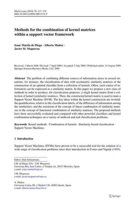 Pdf Methods For The Combination Of Kernel Matrices Within A Support