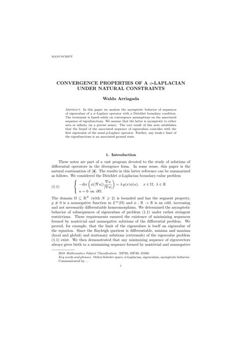 Pdf Convergence Properties Of A Laplacian Under Natural Constraints