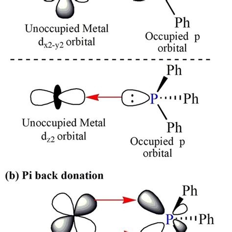 sigma donation and pi back donation of phosphine to a metal center