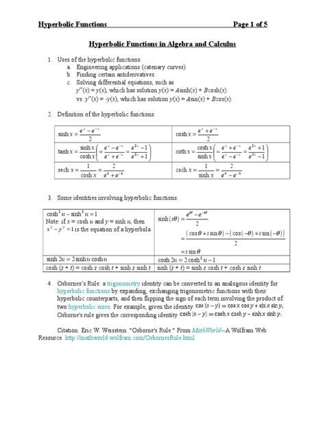 Hyperbolic Functions Pdf Combinatorics Complex Analysis