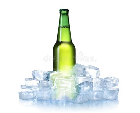 Bottle Of Beer And Ice Cubes On White Stock Image Image Of Alcohol